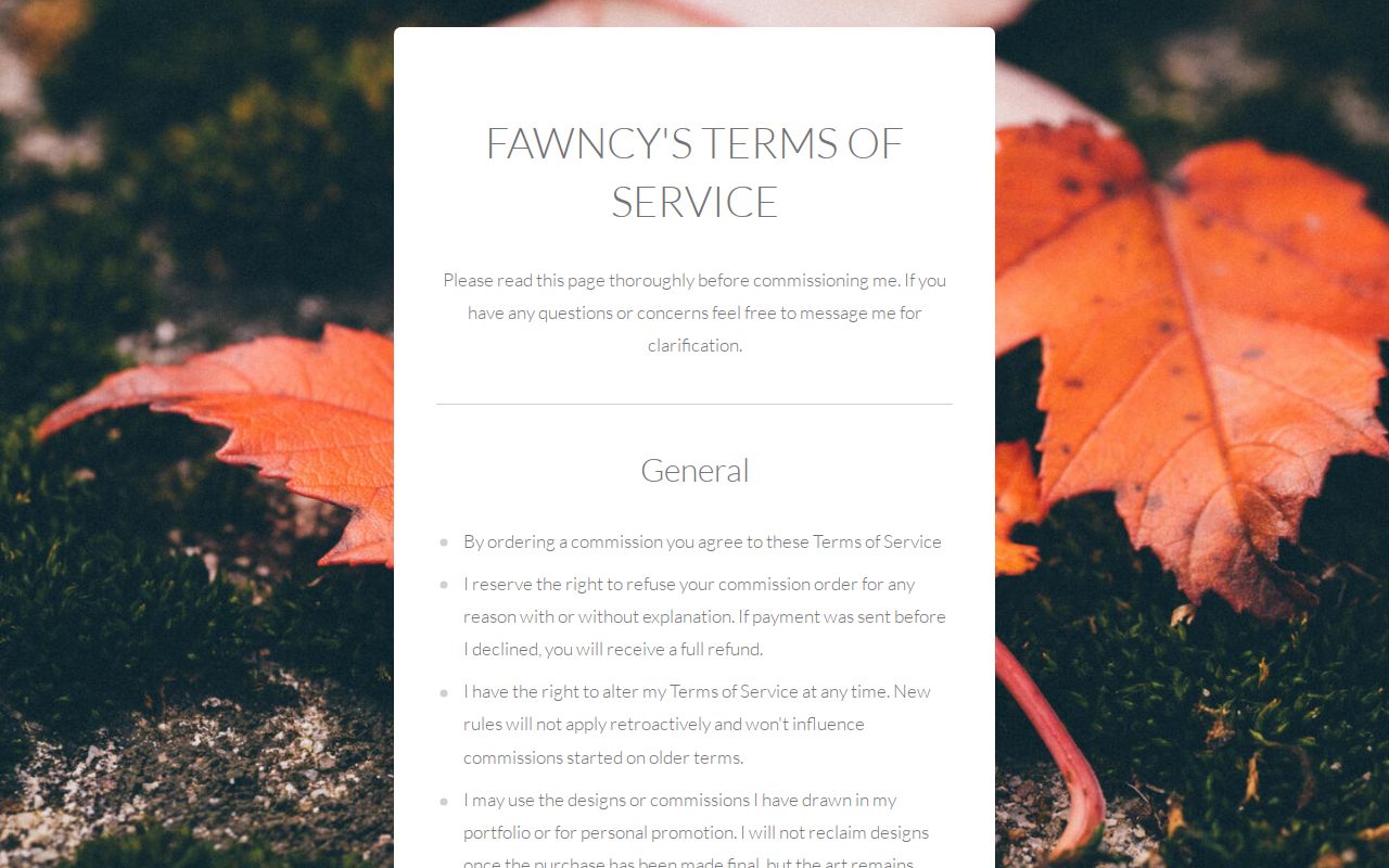 Fawncy's Terms of Service